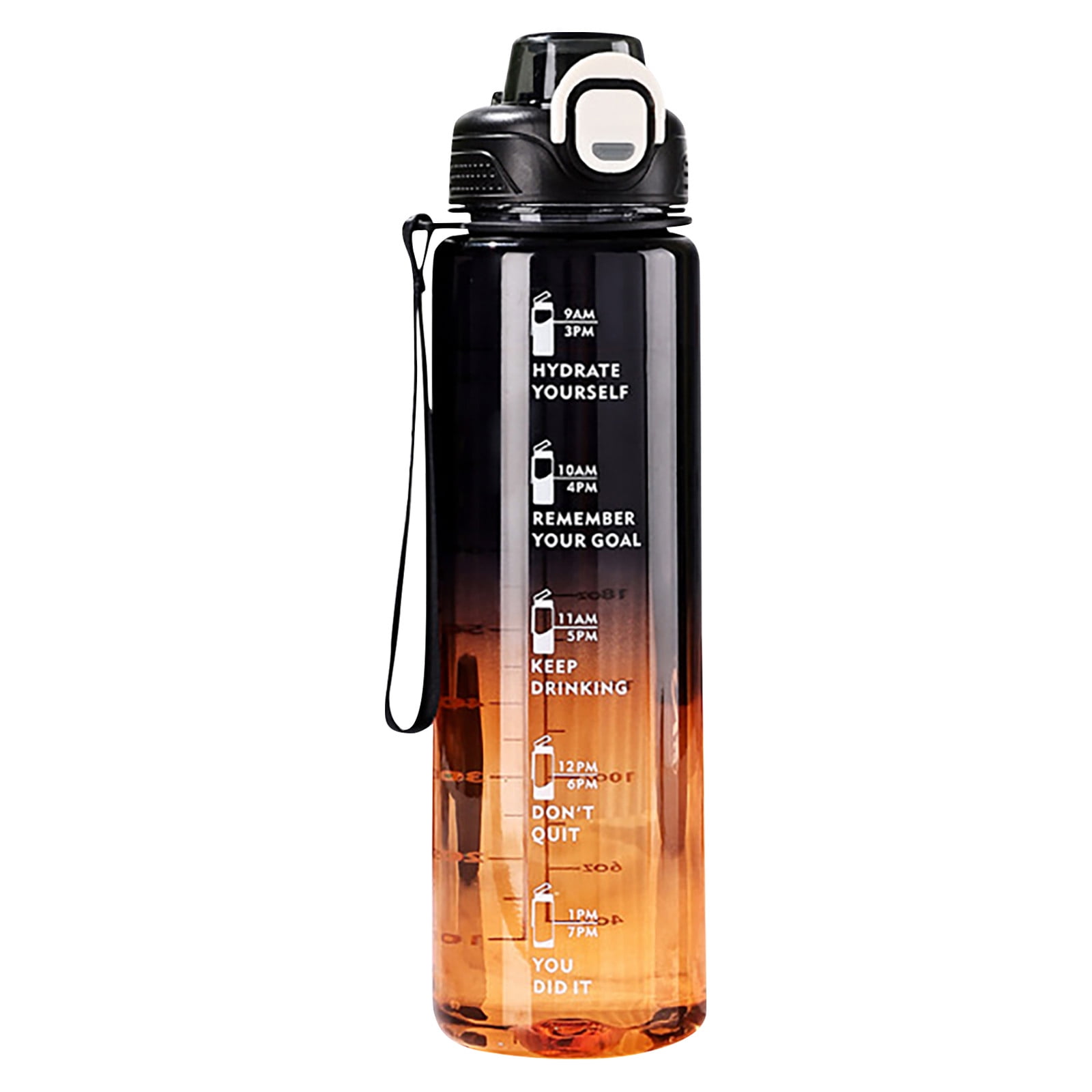34oz Clear Water Bottle with Straw, BPA-Free Motivational Sports Bottle with Time Markings, Leak ...