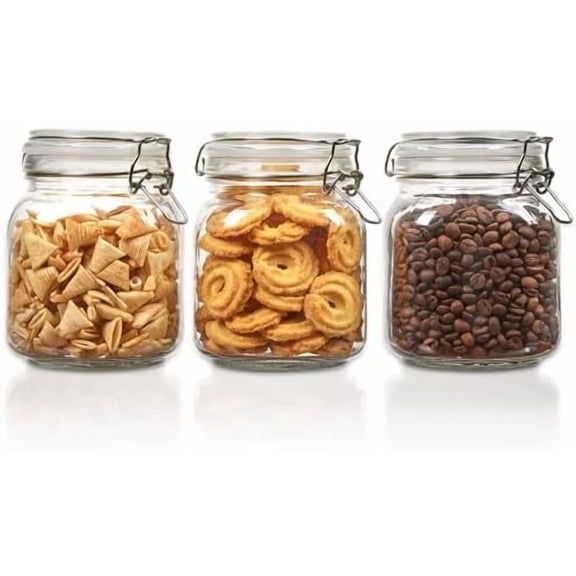 78oz Glass Food Storage Jars with Airtight Clamp Lids, 3 Pack Large ...