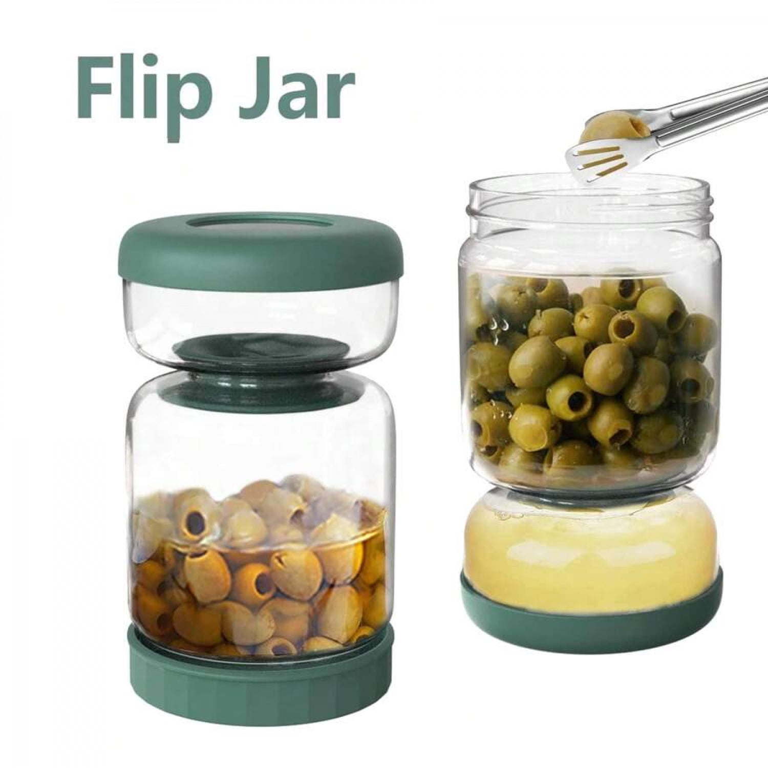 34oz Glass Pickles Jar With Lid Strainer Flip Wet And Dry Kimchi Jug ...