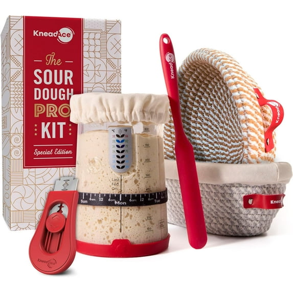 34oz Sourdough Starter Jar, 2 Cotton Rope Banneton Proofing Baskets ...