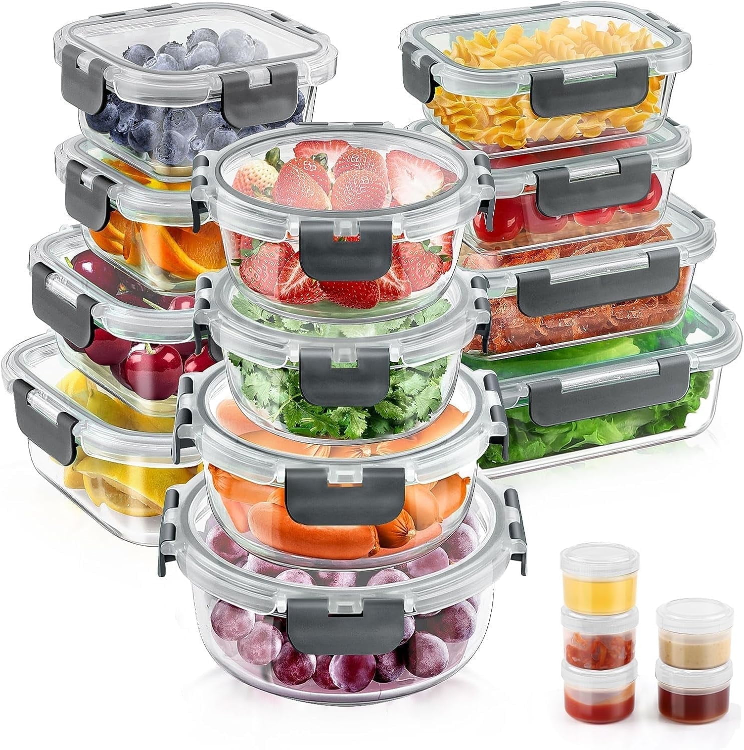 TAIMASI 34pcs Glass Food Storage Containers, Airtight, Rectangle ...