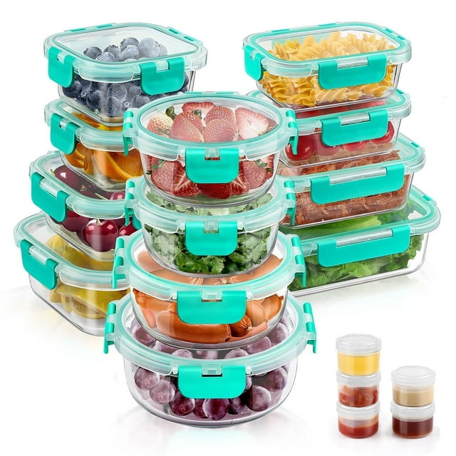 34pcs Glass Food Storage Containers with Lids Set, Airtight Meal Prep ...