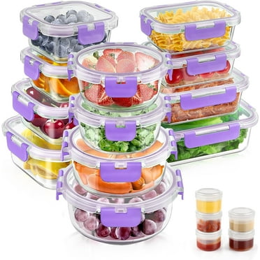 24pc Fluted Glass Storage Containers with Lids. 12 Airtight, Freezer ...