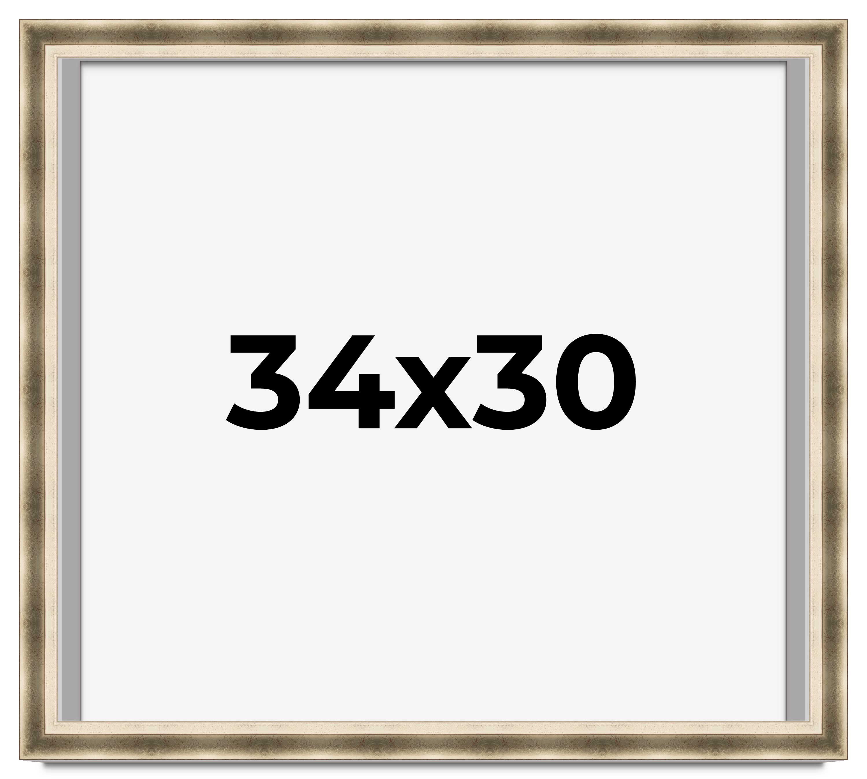 34x30 Shadow Box Frame Silver | 1.75 inches Deep Real Wood Traditional ...