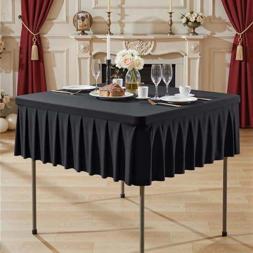 34x34 Inch Black Square Tablecloth,Wrinkle Free Satin Black Fitted ...