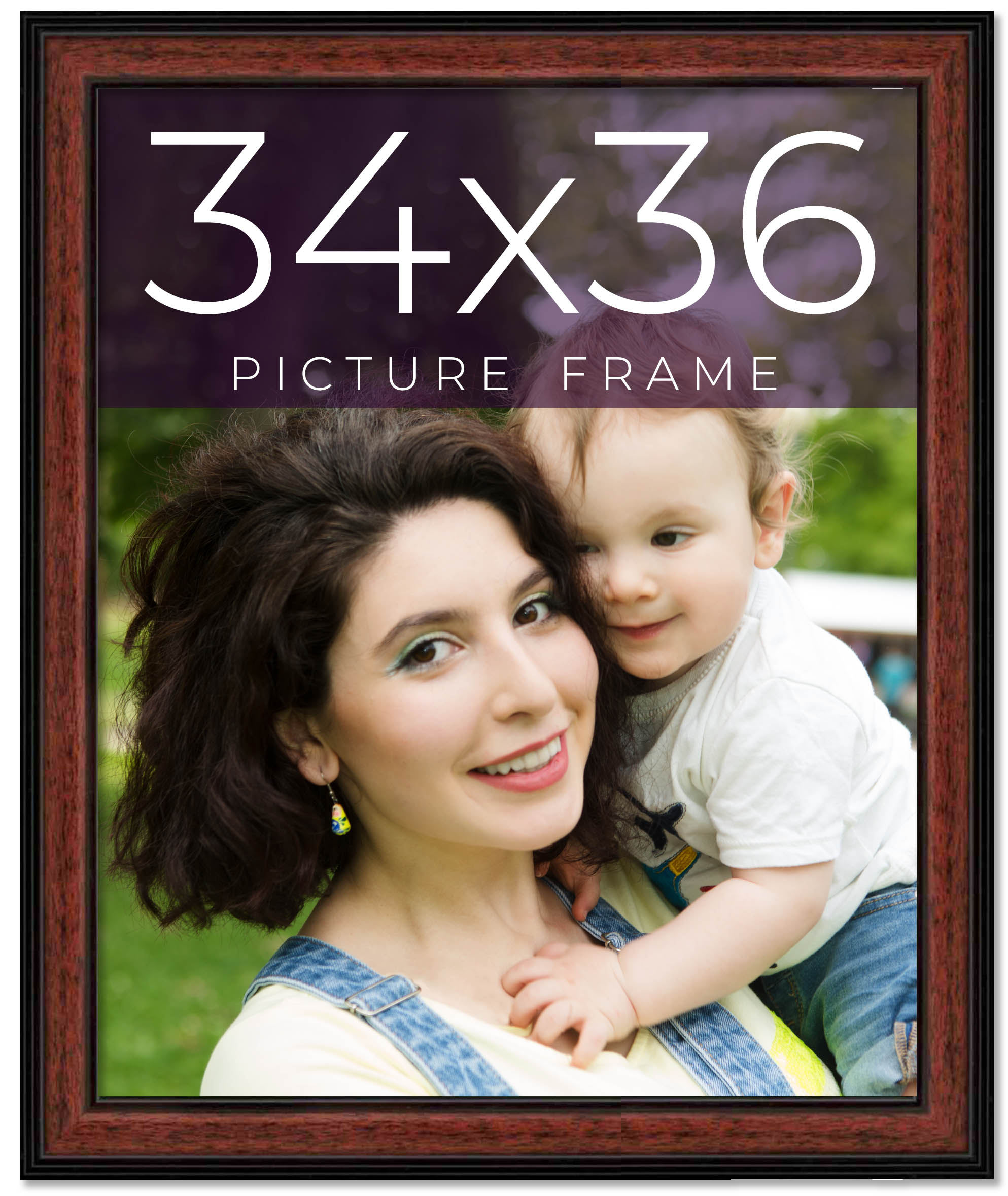 34x36 Frame Executive Brown Round Mahogany Finish Solid Wood Picture ...