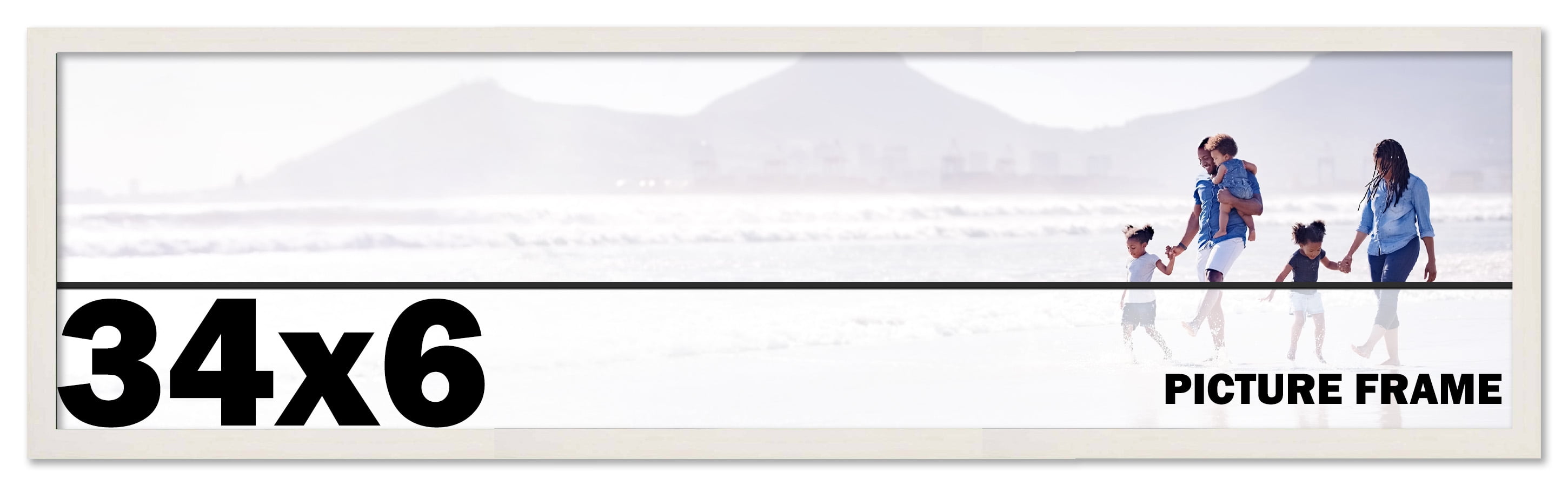 34x6 Frame White Wash Solid Wood Picture Frame | 0.75 Inch Moulding ...