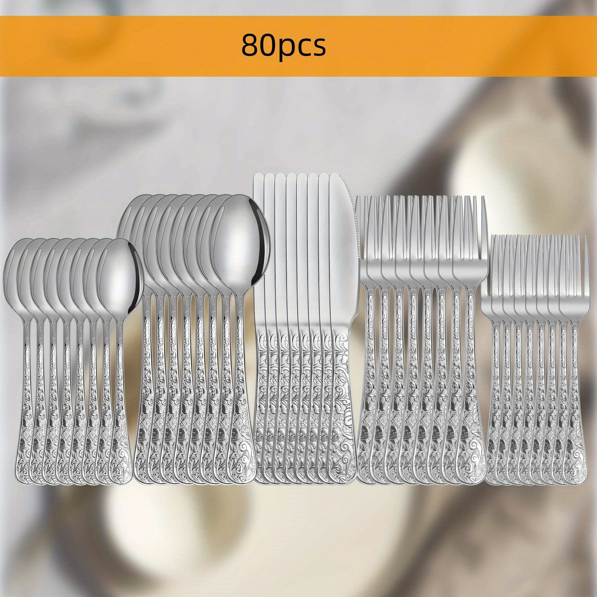 35-120Pcs Exquisitely Engraved Golden Silverware Set - Comfort Grip ...