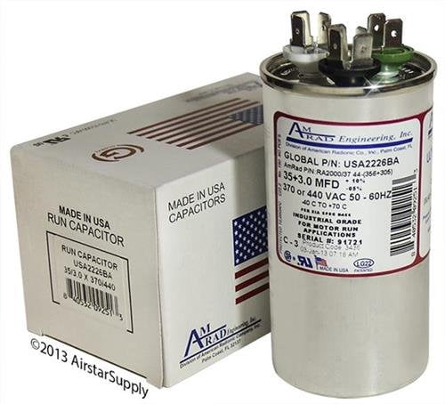 35 + 3 uf/Mfd Round Dual Universal Capacitor Replacement Amrad ...
