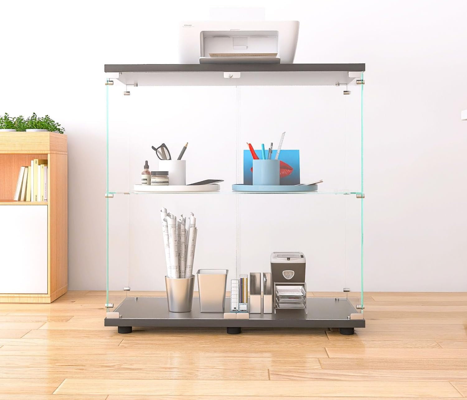 35.35" Glass Display Cabinet with Double Doors & Adjustable Shelves ...