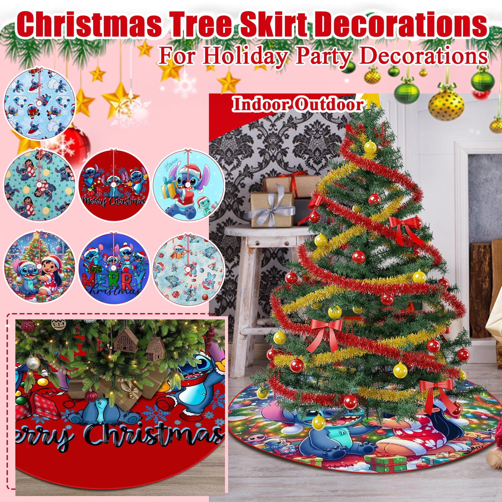 35"*35" Stitch Christmas Tree Crafts Decoration Bottom Tree Skirt Tree ...