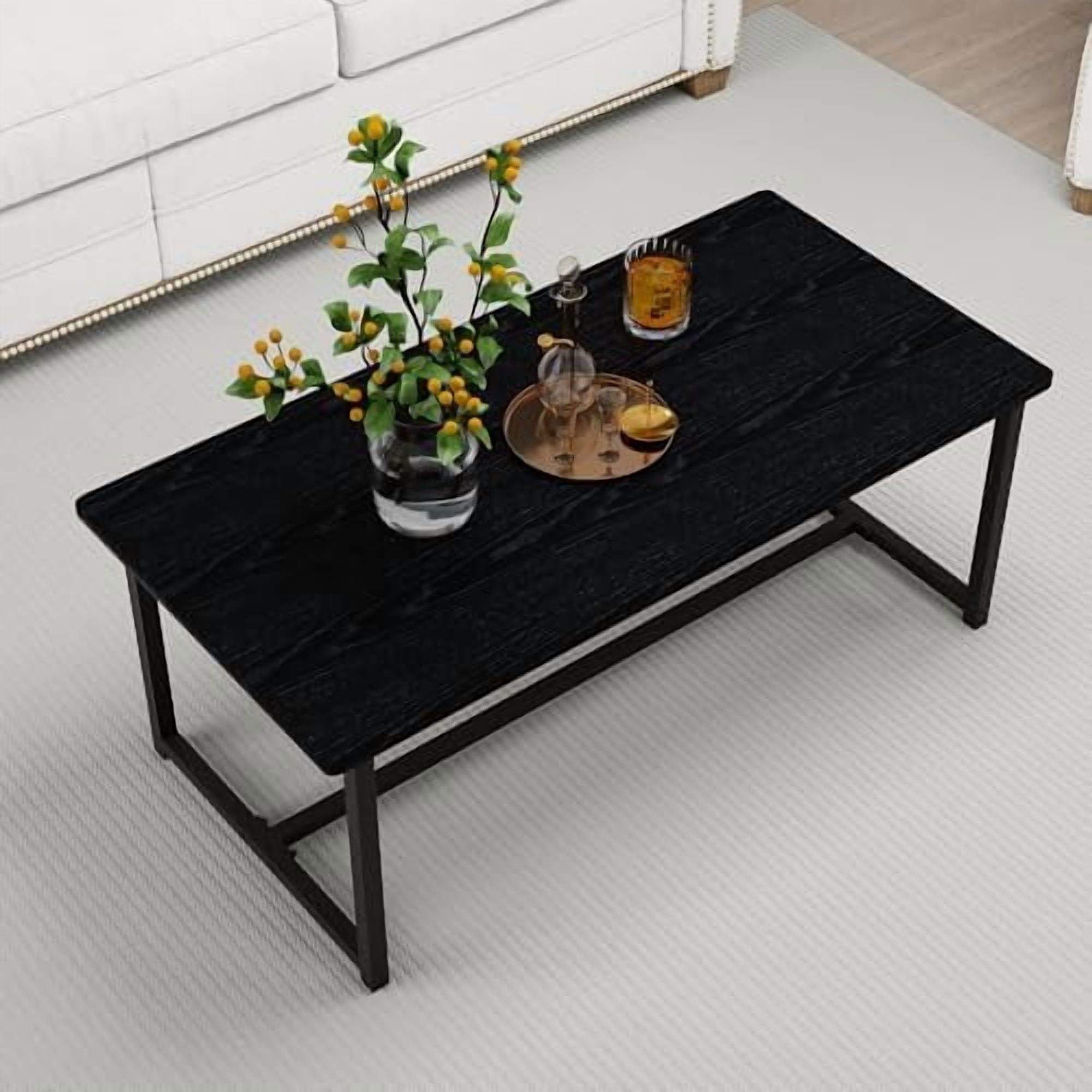 35.4" Rectangular Coffee Table for Living Room, Modern Industrial Style ...