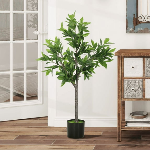 35.4" Artificial Laurel Tree - 345 Realistic PEVA Leaves, No ...