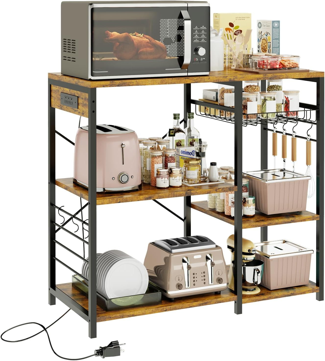 35.4" Bakers Rack with Power Outlet, 5 Shelves of Microwave Stand ...