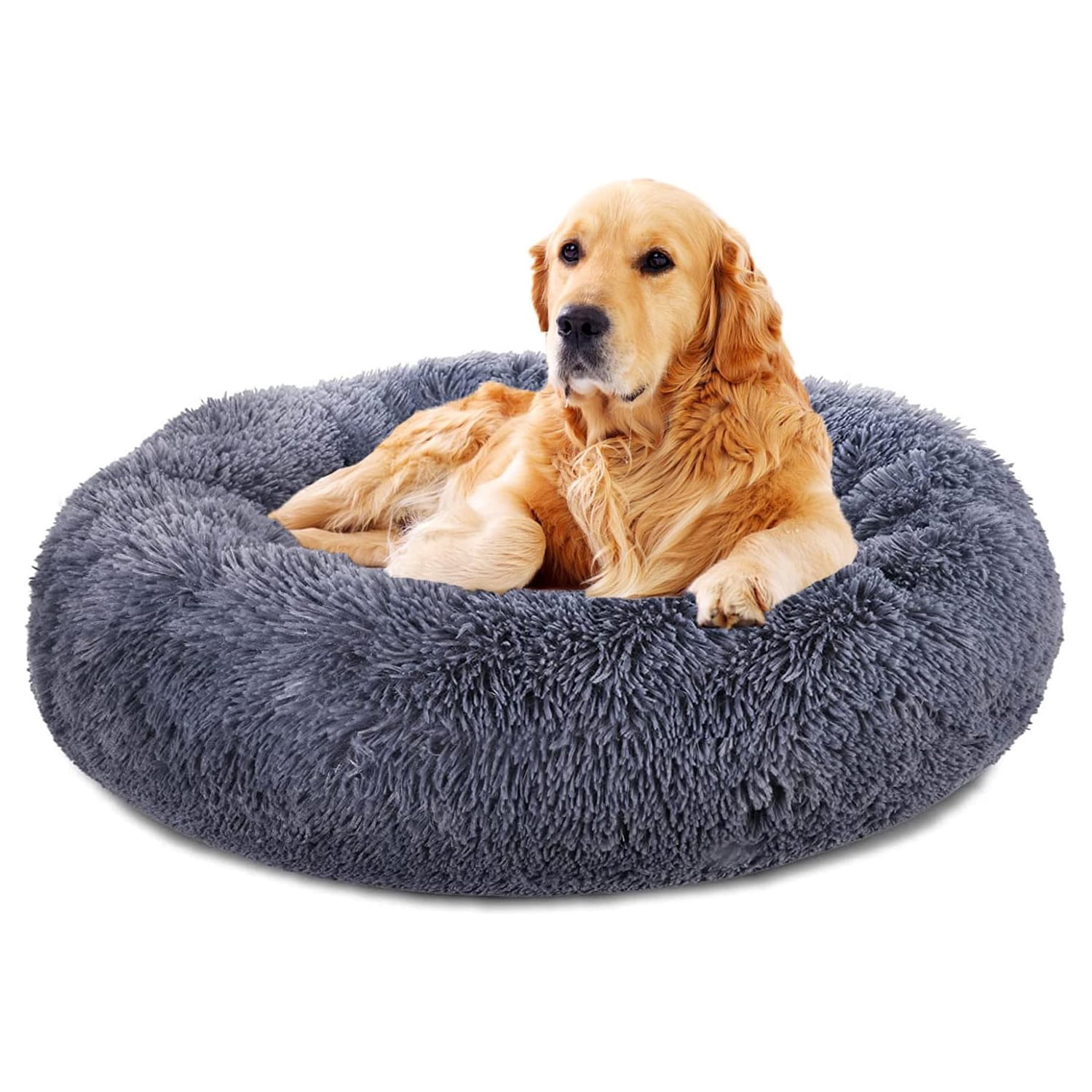 35.4" Calming Dog Bed & Cat Bed, Anti-Anxiety Donut Dog Cuddler Bed ...
