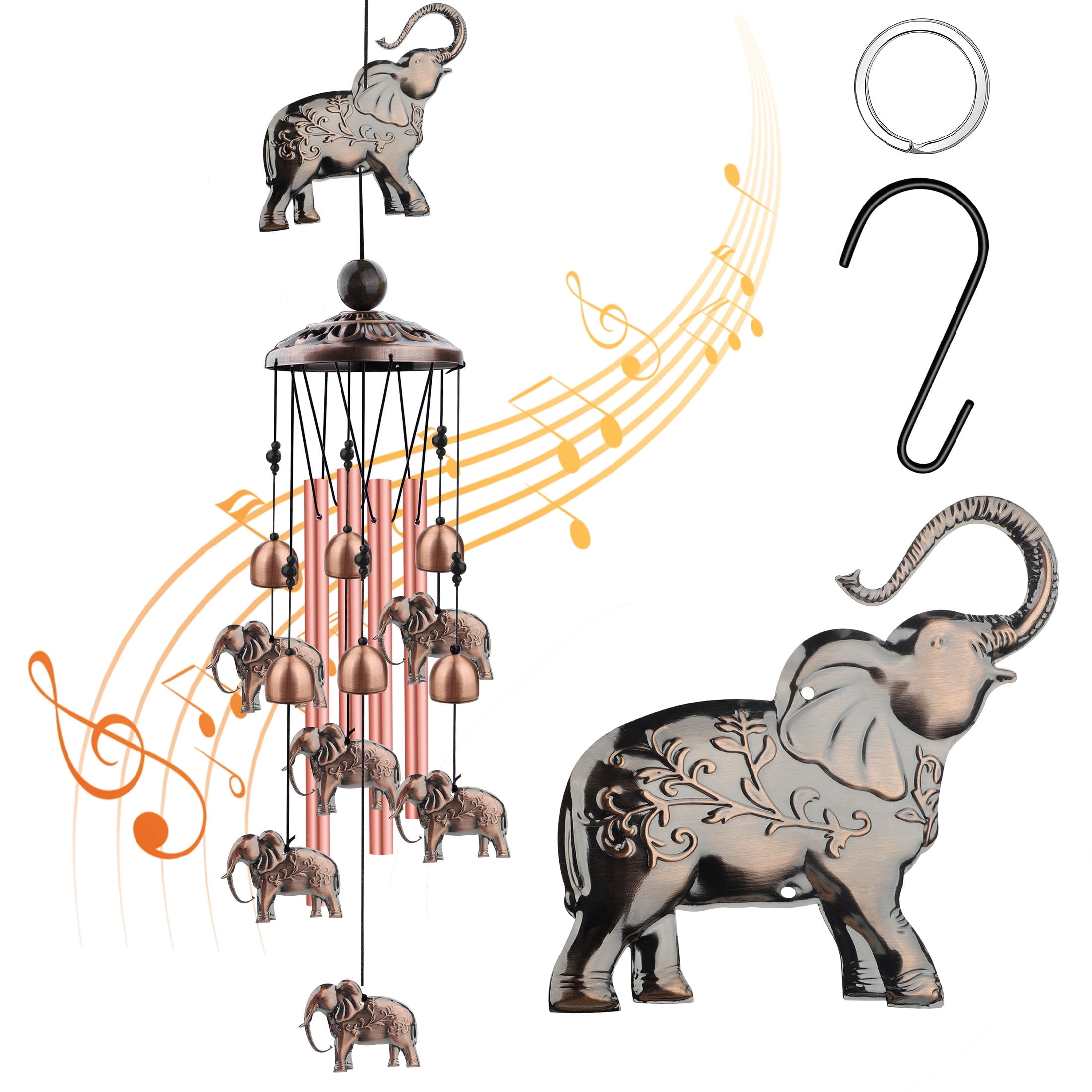 35.4'' Elephant Wind Chimes, TSV Outdoor Retro Wind Bell with 4 ...