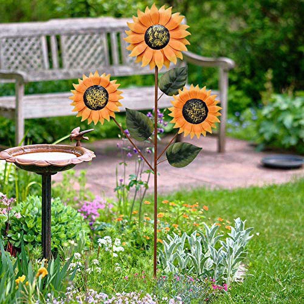 35.4" H Metal Sunflower Garden Stake, Weather Proof Flower Stake for ...