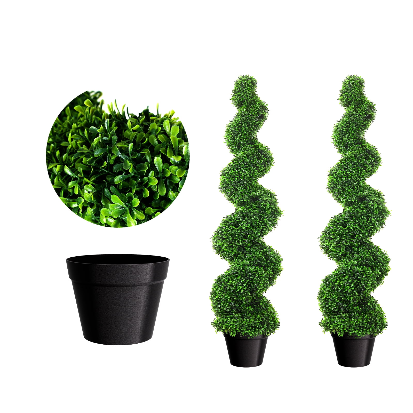 35.4 Inch Artificial Boxwood Spiral Topiary Trees, Set of 2, Decorative ...