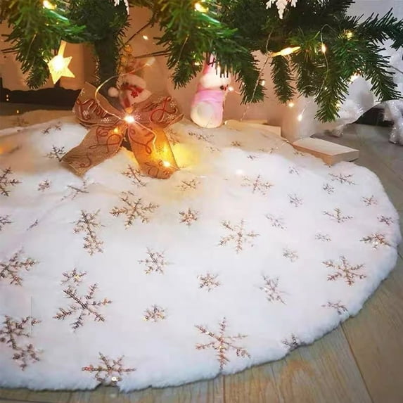 35.4 Inch Christmas Tree Skirt White/Sliver Snowflake Decoration Skirt ...