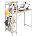 35.4 Inch Computer Desk With 4-Tier Bookshelf And 8 Hooks In Natural ...