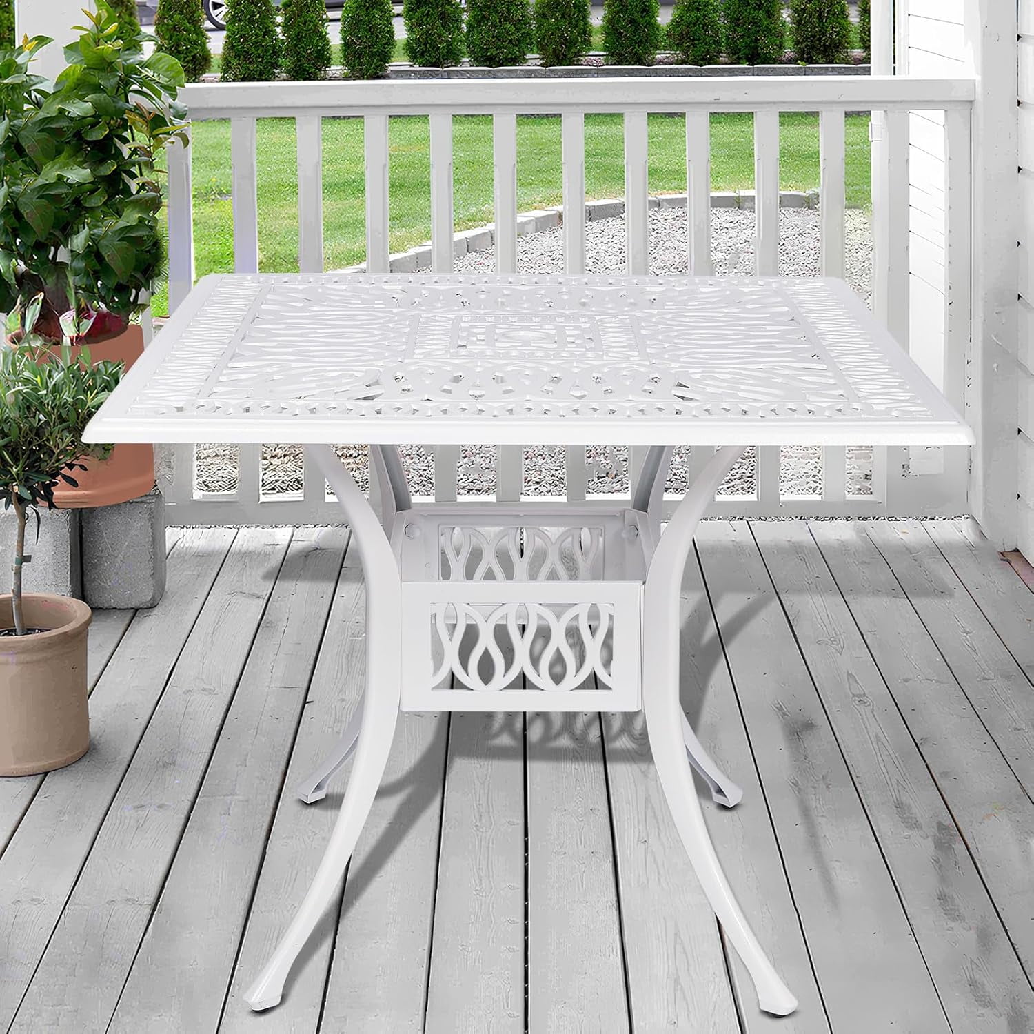 35.4 Inch Outdoor Dining Table Square Patio Table Bronze Cast Aluminum ...