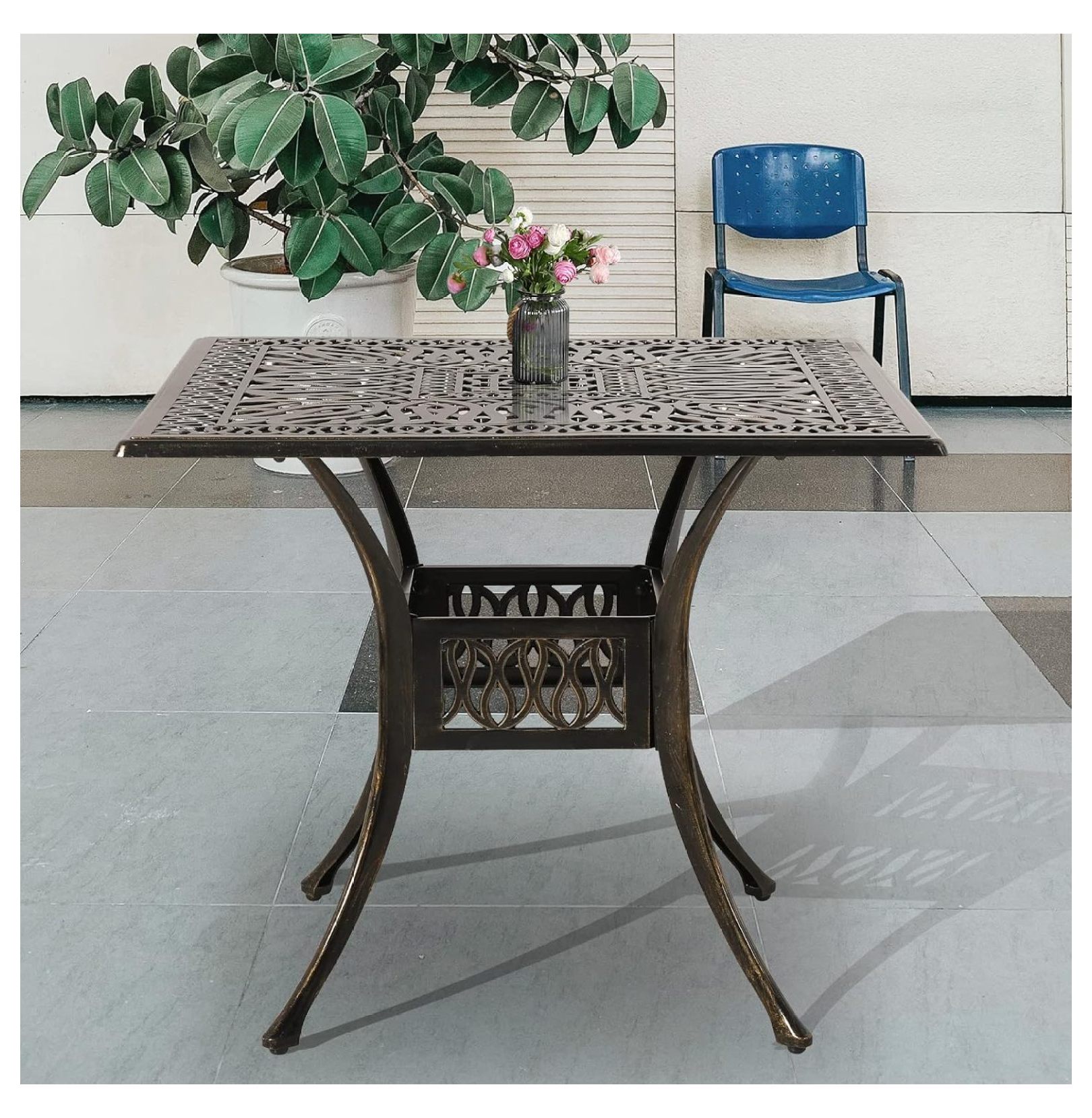 35.4 Inch Outdoor Dining Table Square Patio Table Bronze Cast Aluminum ...