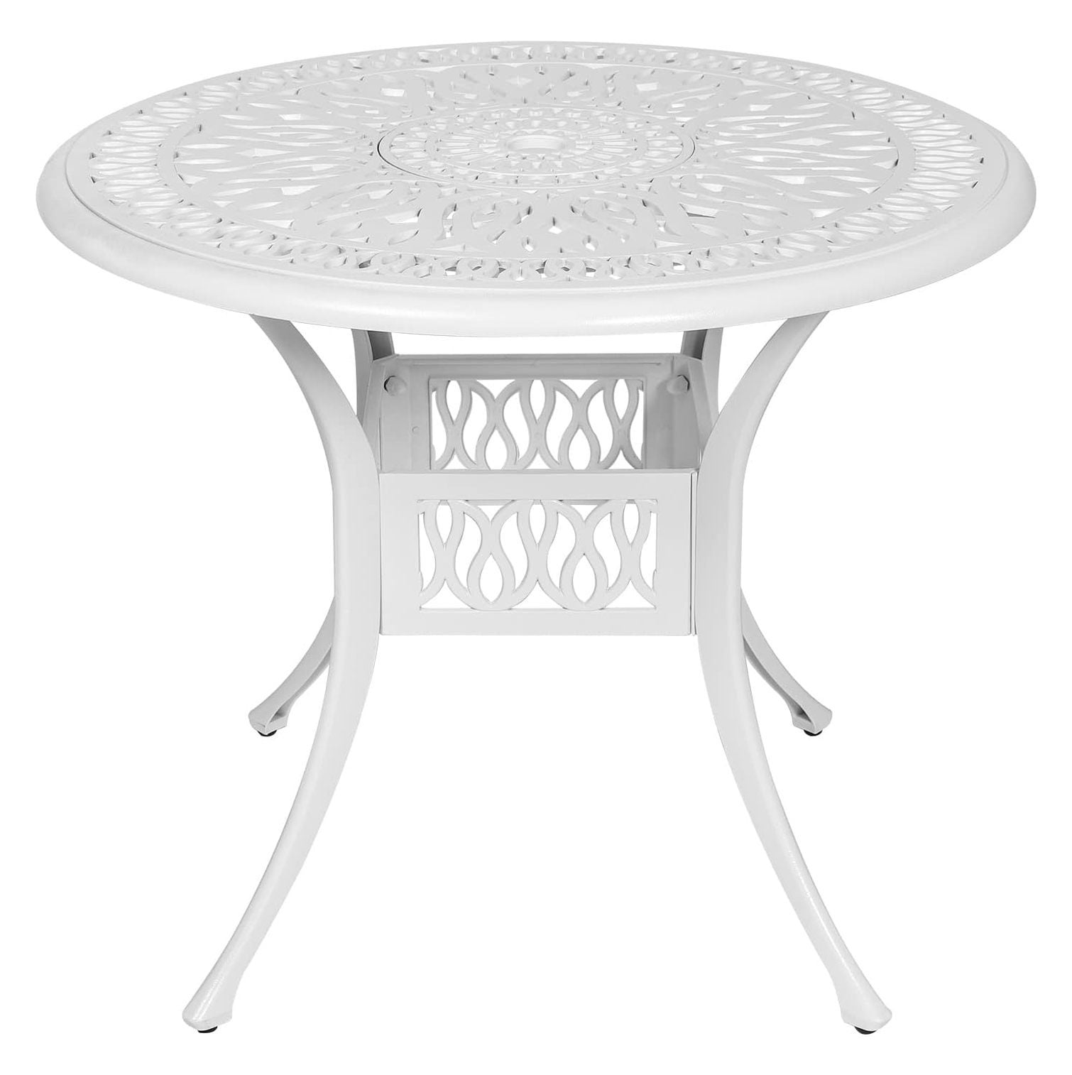 35.4 Inch Round Patio Dining Table with 2 Inch Umbrella Hole, White ...