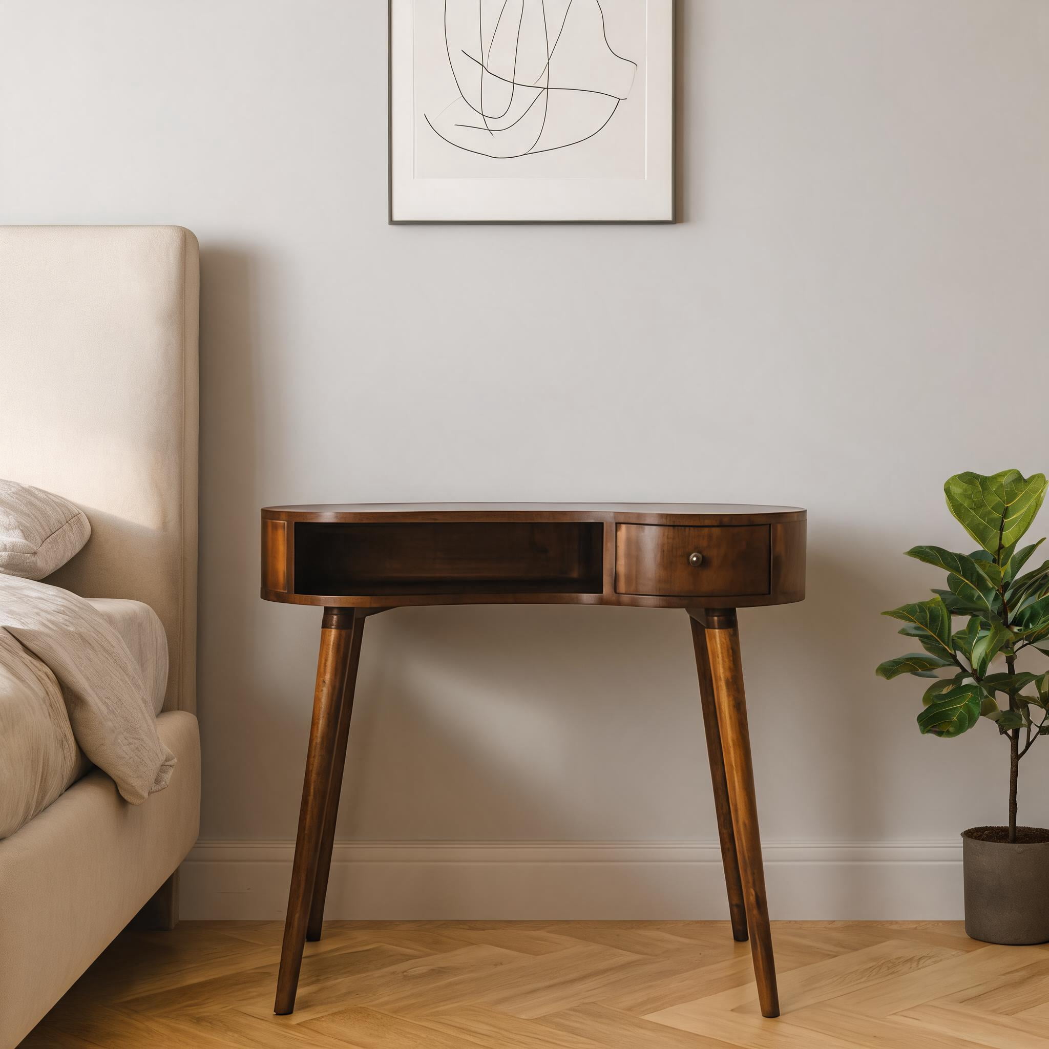 35.4 Inch Storage Writing Desk, Minimalist Modern Solid Wood Warm Brown ...