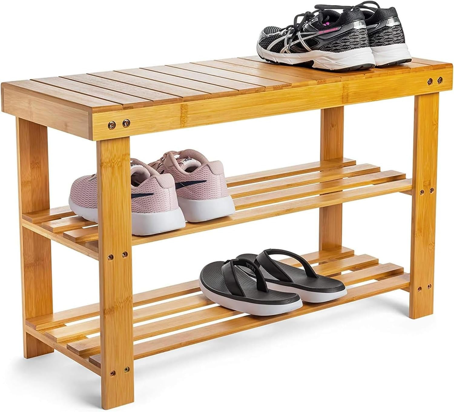35.4"L Bamboo Shoe Rack Bench for Entryway, 3-Tier Wooden Premium Shoe ...