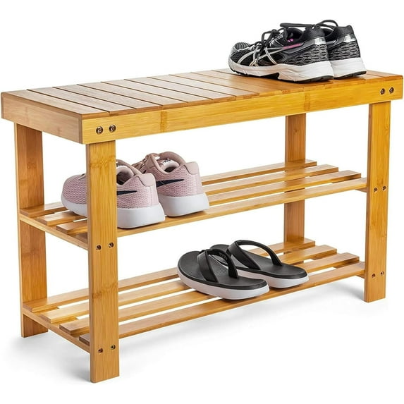35.4"L Bamboo Shoe Rack for Entryway, 3-Tier Wooden Premium Shoe ...
