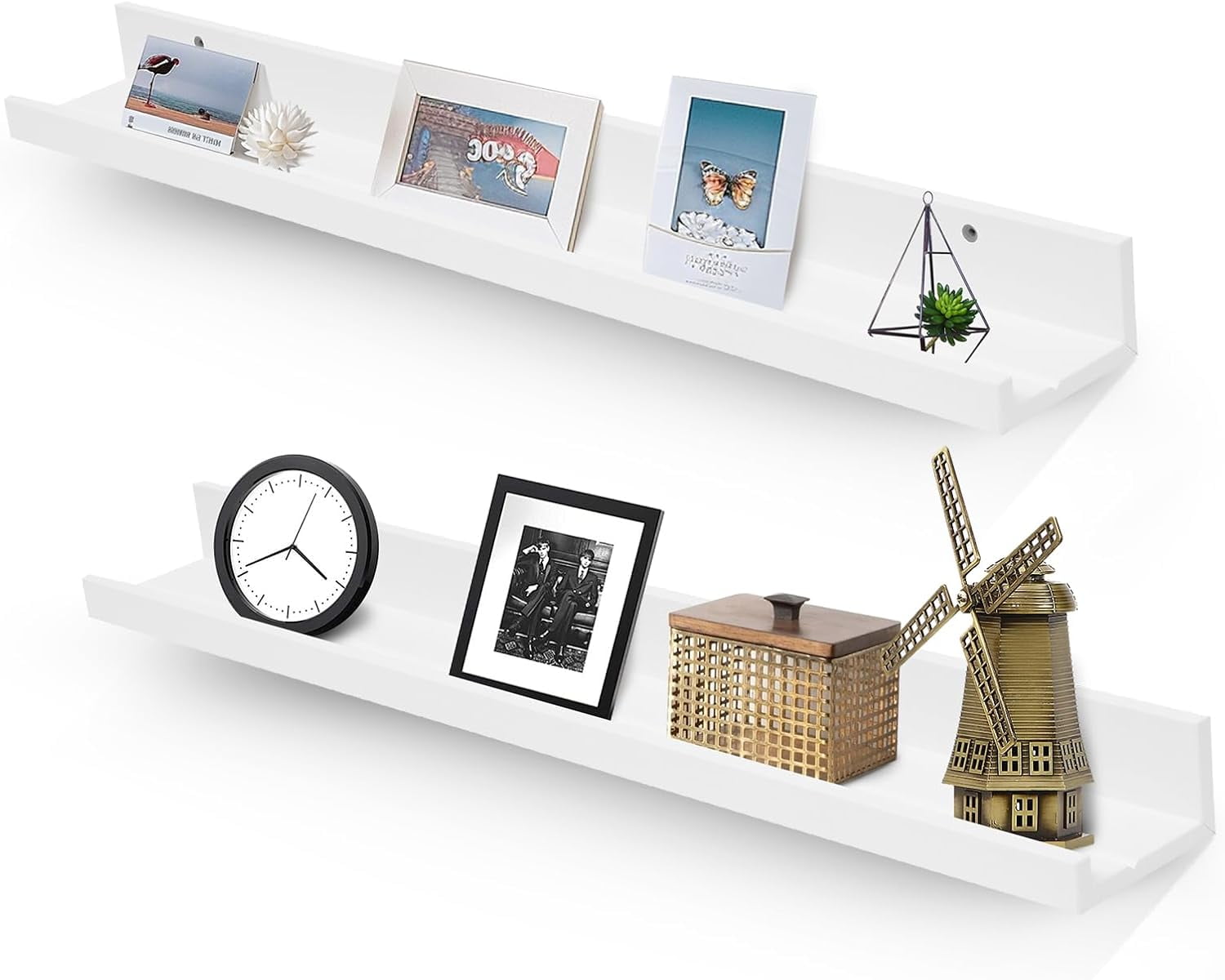 35.4" Large Floating Wall Ledge Shelves with Lip - Set of 2 Wood ...