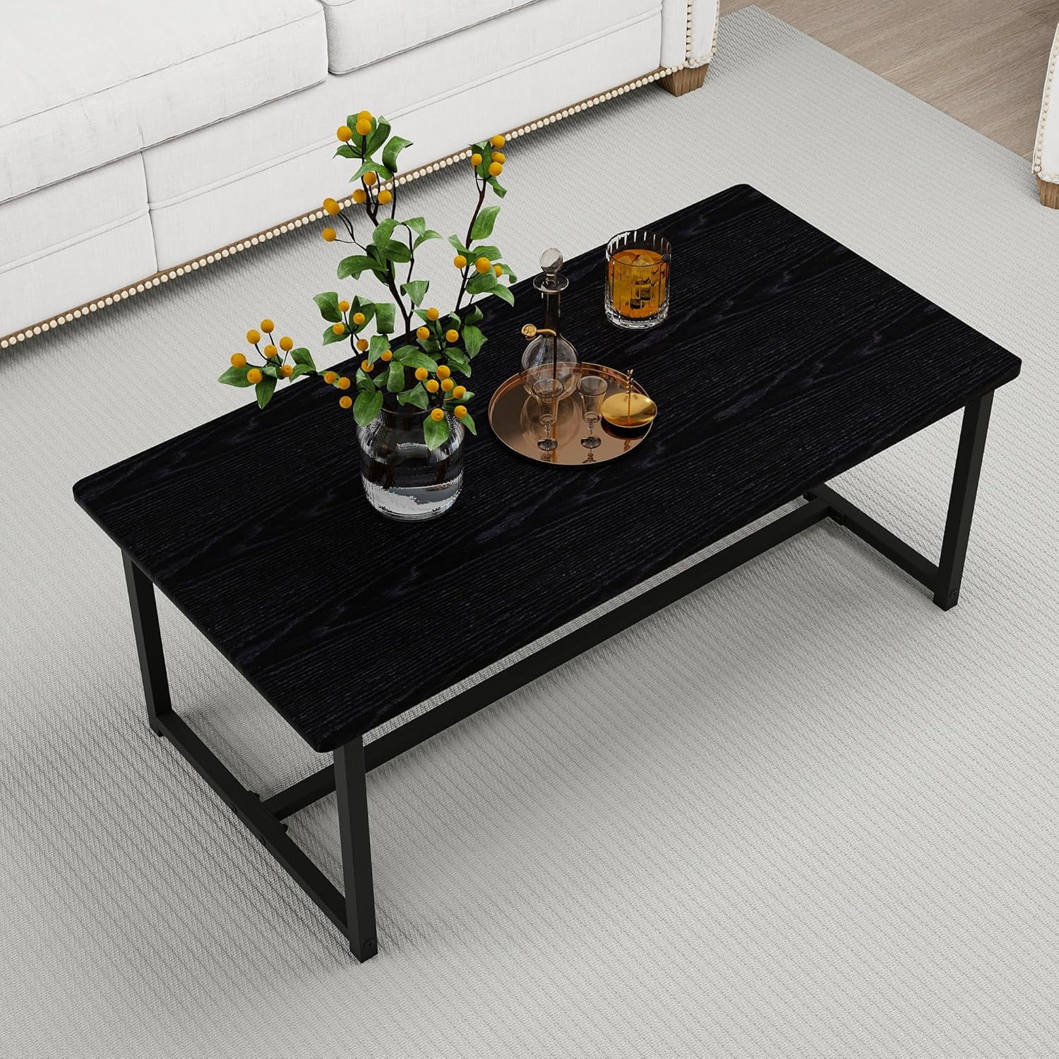 35.4" Rectangular Coffee Table for Living Room, Modern Industrial Style ...