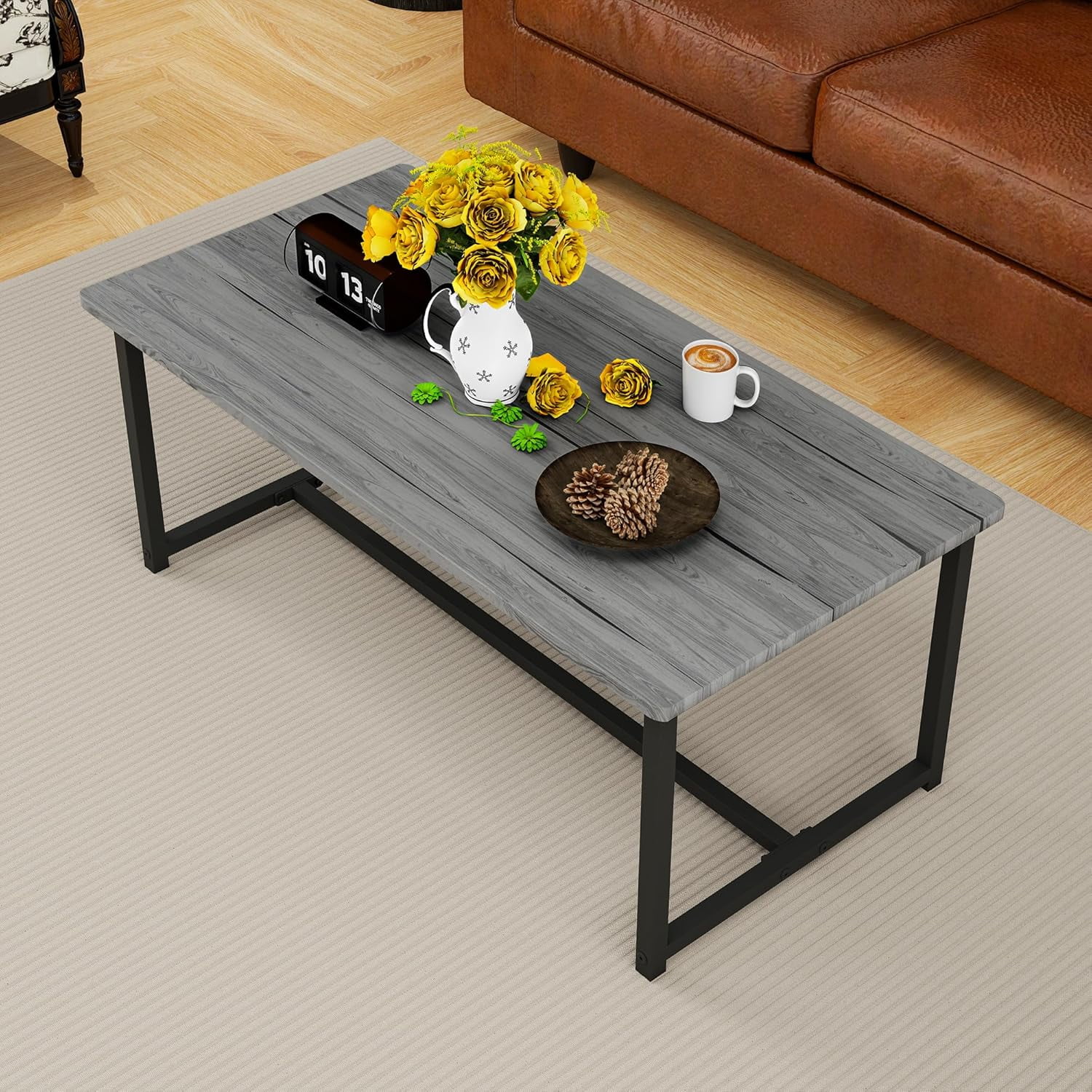 35.4" Rectangular Coffee Table for Living Room, Modern Industrial Style ...