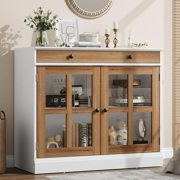 Behost Extendable Sideboard Buffet Cabinet with Drawers, Glass Door ...