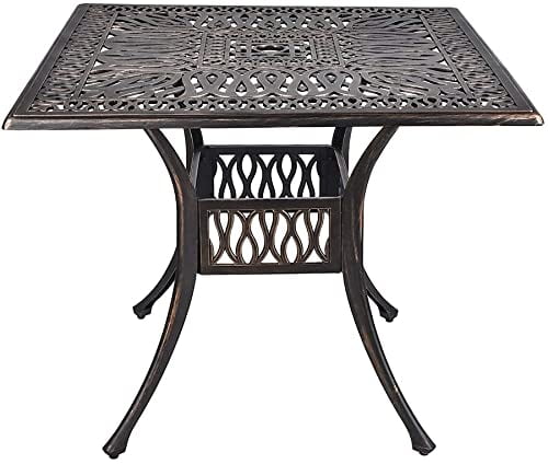 35.4" Square Patio Bistro Dining Table Cast Aluminum with Umbrella Hole ...