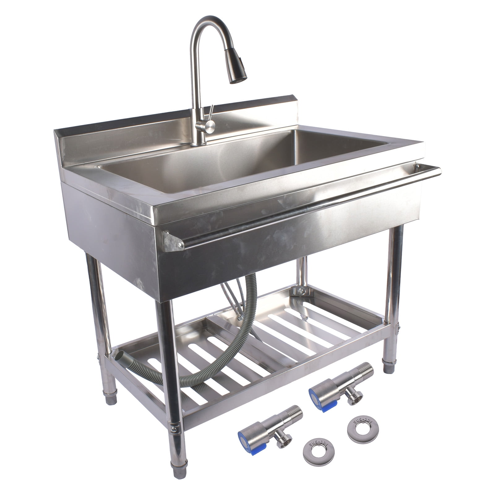 35.4'' Stainless Steel Utility Sink with Cold and Hot Water Pipes ...