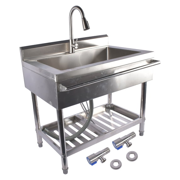 35.4'' Stainless Steel Utility Sink with Cold and Hot Water Pipes ...
