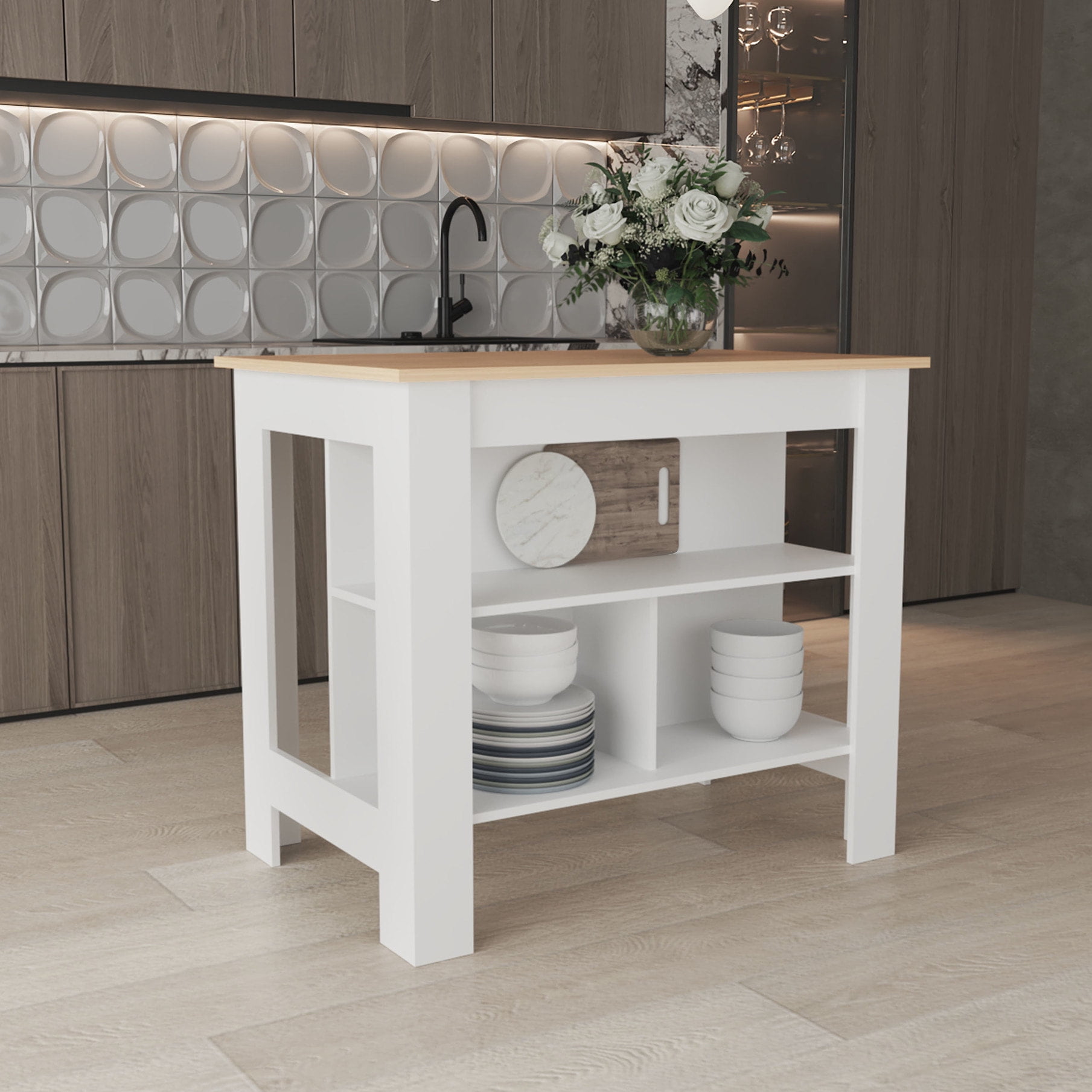 35.4" Tall, 40.5" Wide, Engineered Wood - Spacious Leg Room for Sitting ...