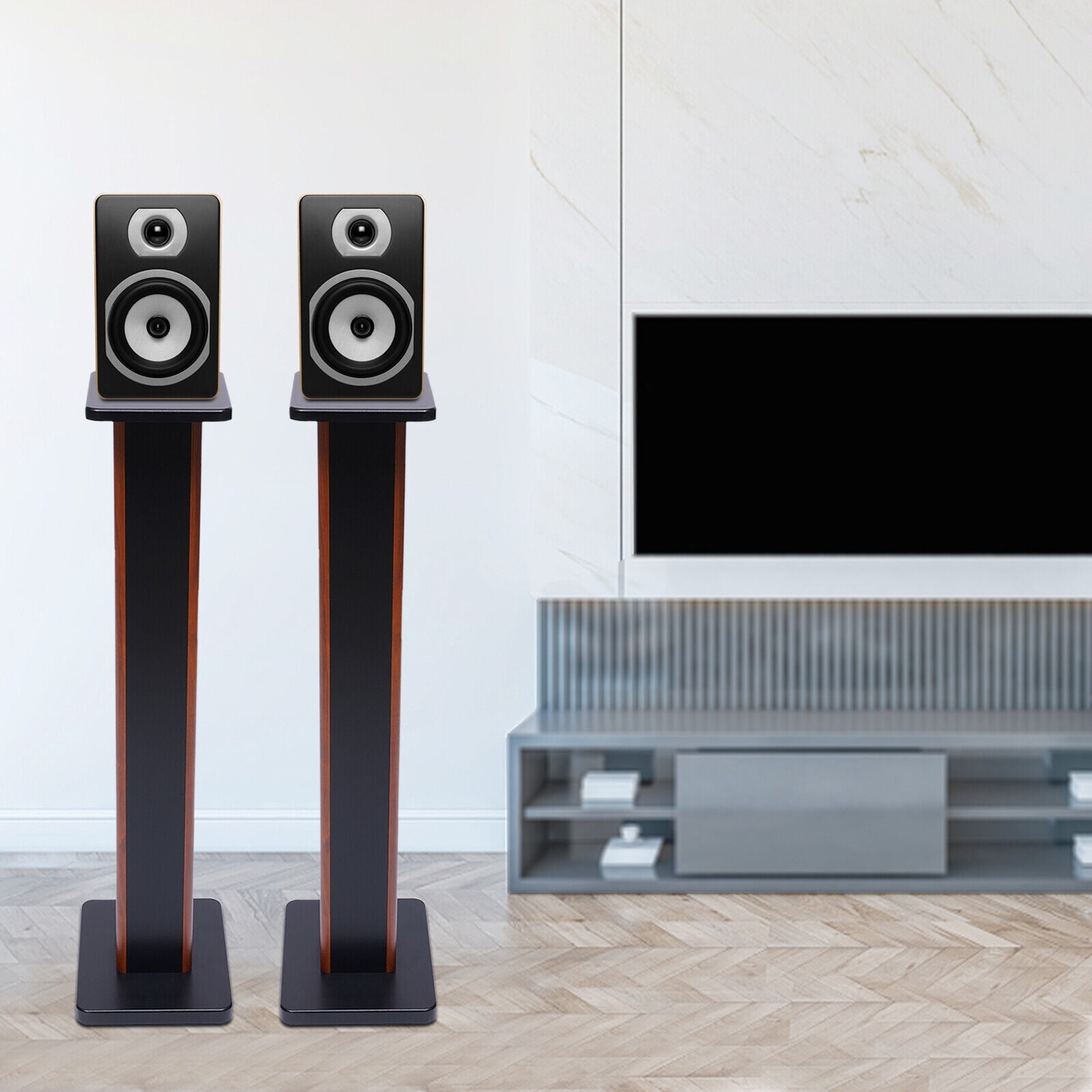 35.4" Wooden Bookshelf Speaker Stand, Freestanding Column Studio ...