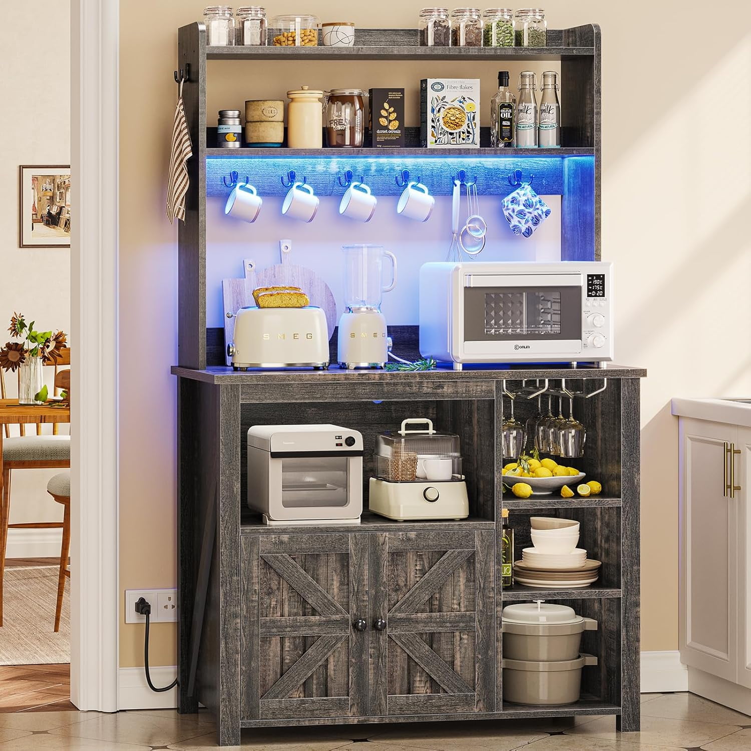 35.4 inch Bakers with Power Outlet and Storage Farmhouse Coffee Bar ...