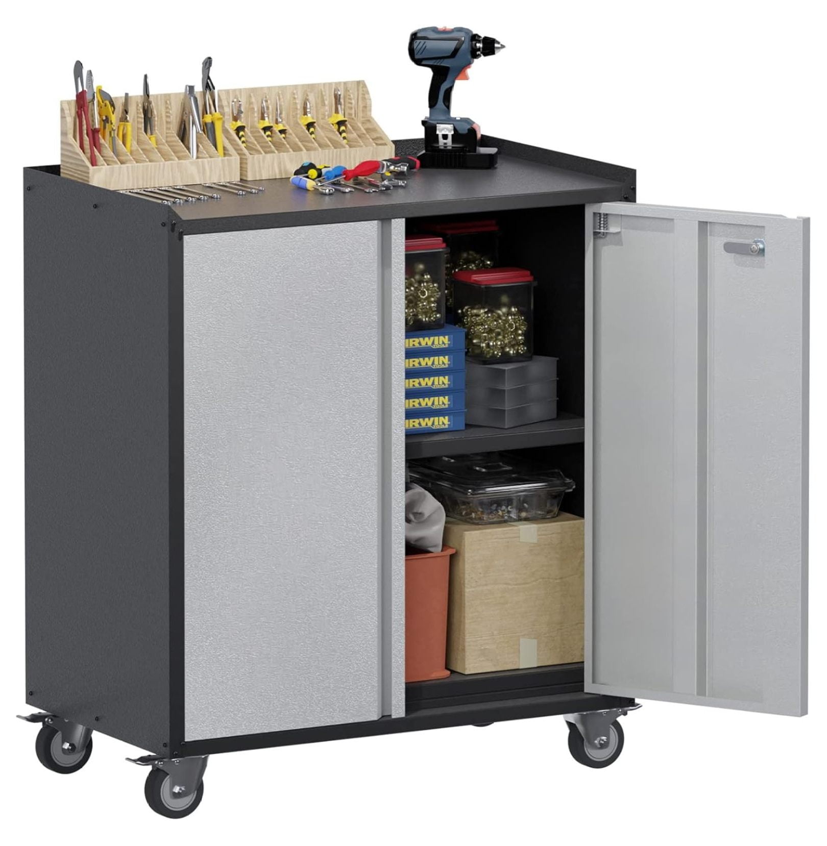 35.43" H Garage Storage Cabinet with Wheels,Lockable Metal Storage ...