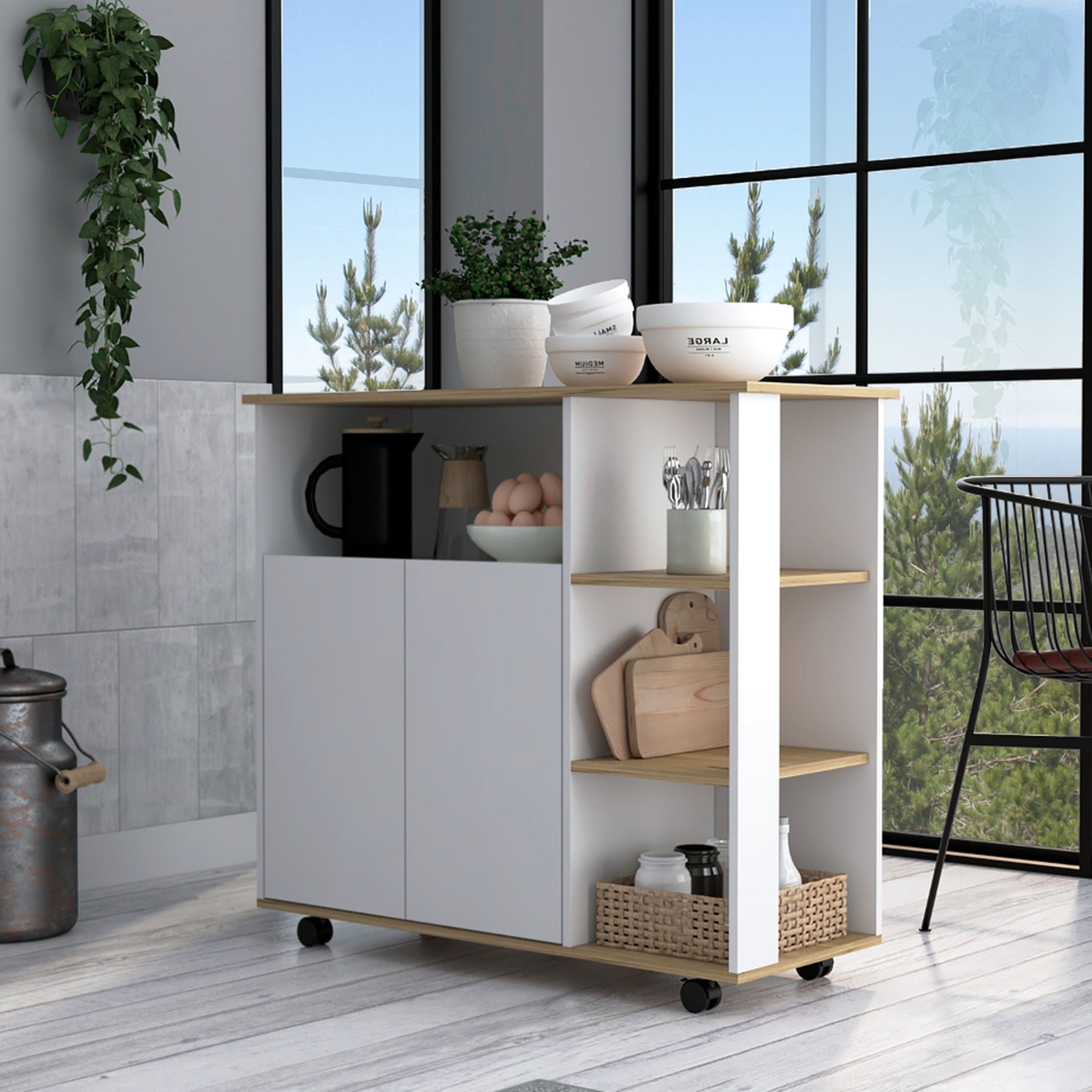 35" H Kitchen Cart with Double Door and Four Casters | Great for ...