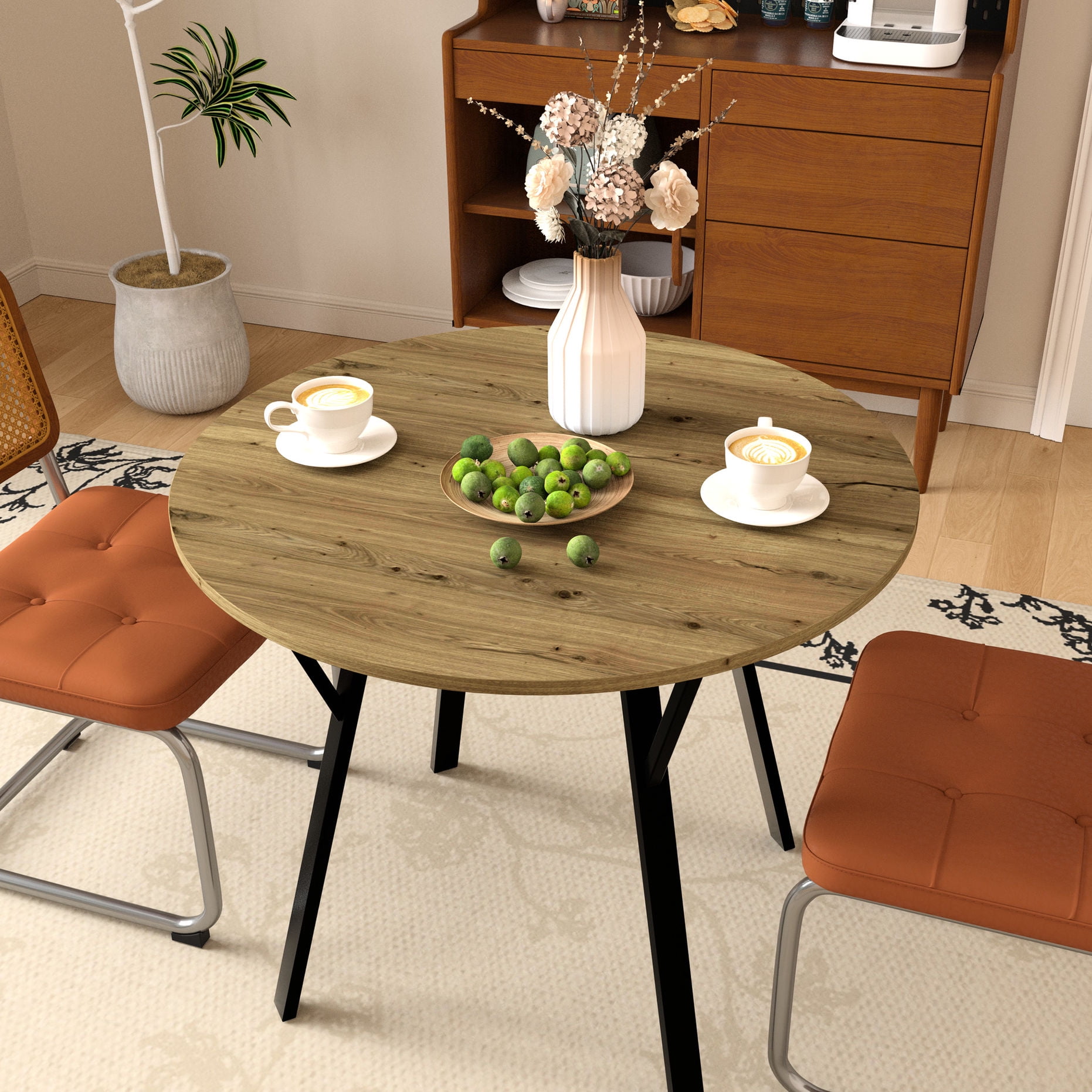 35.43 Inch Round Dining Table with Industrial Aesthetic for Office ...