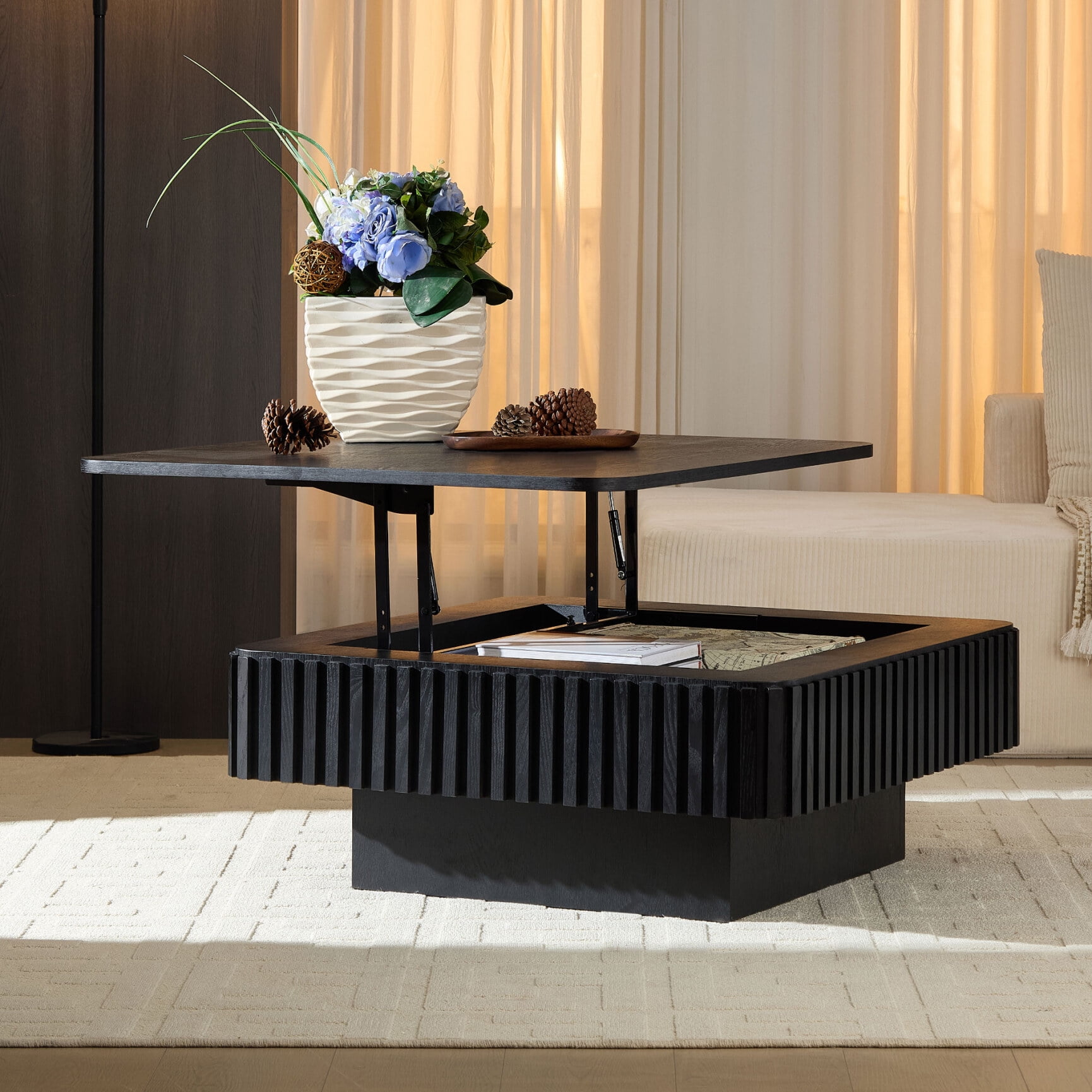 35.43" Lift Top Coffee Table with Hidden Storage, Modern Handcraft ...