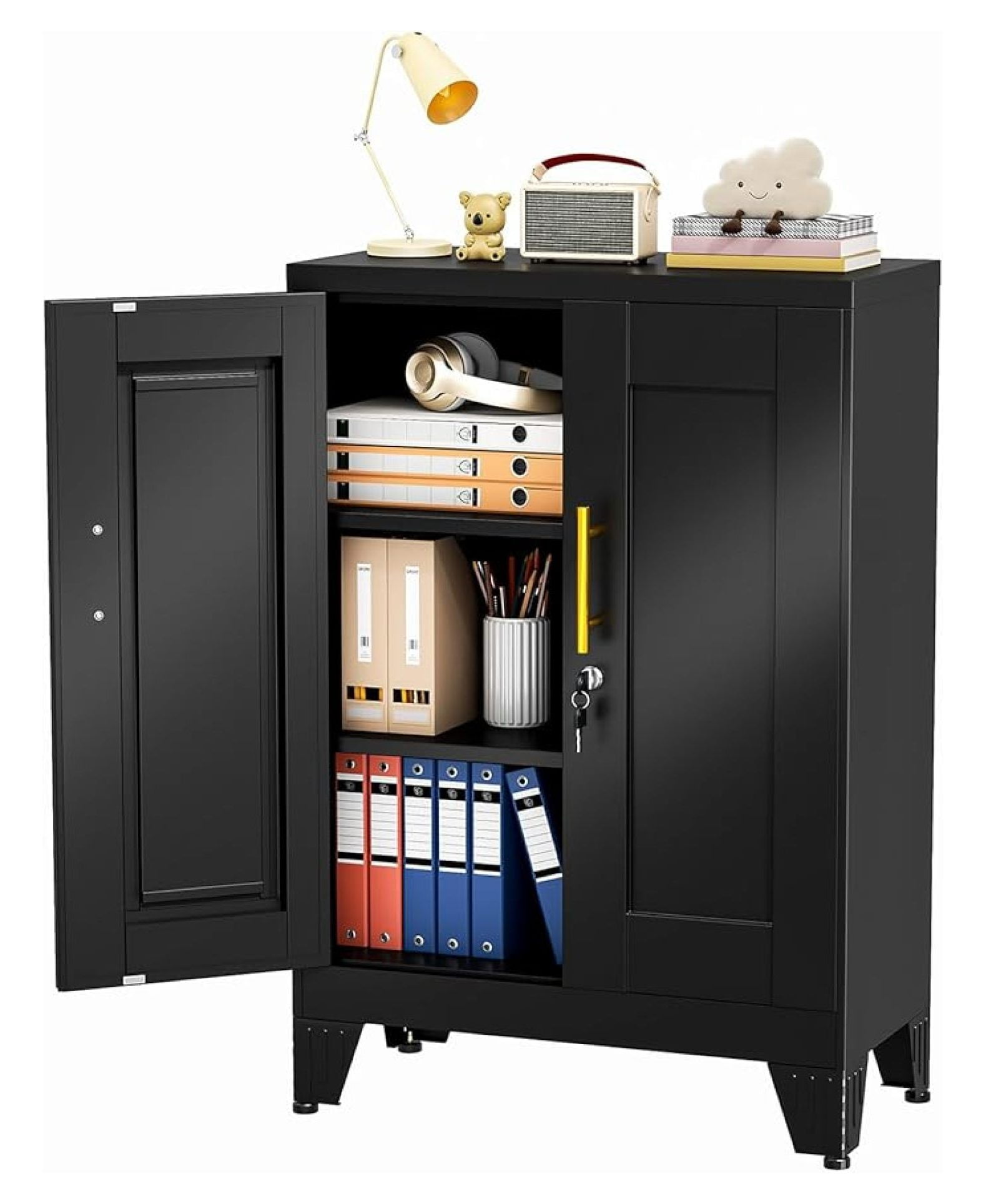 35.43" Lockable Metal Storage Cabinet, Steel Locker File Cabinet with 2 ...