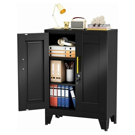 35.43" Lockable Metal Storage Cabinet, Steel Locker File Cabinet with 2 ...
