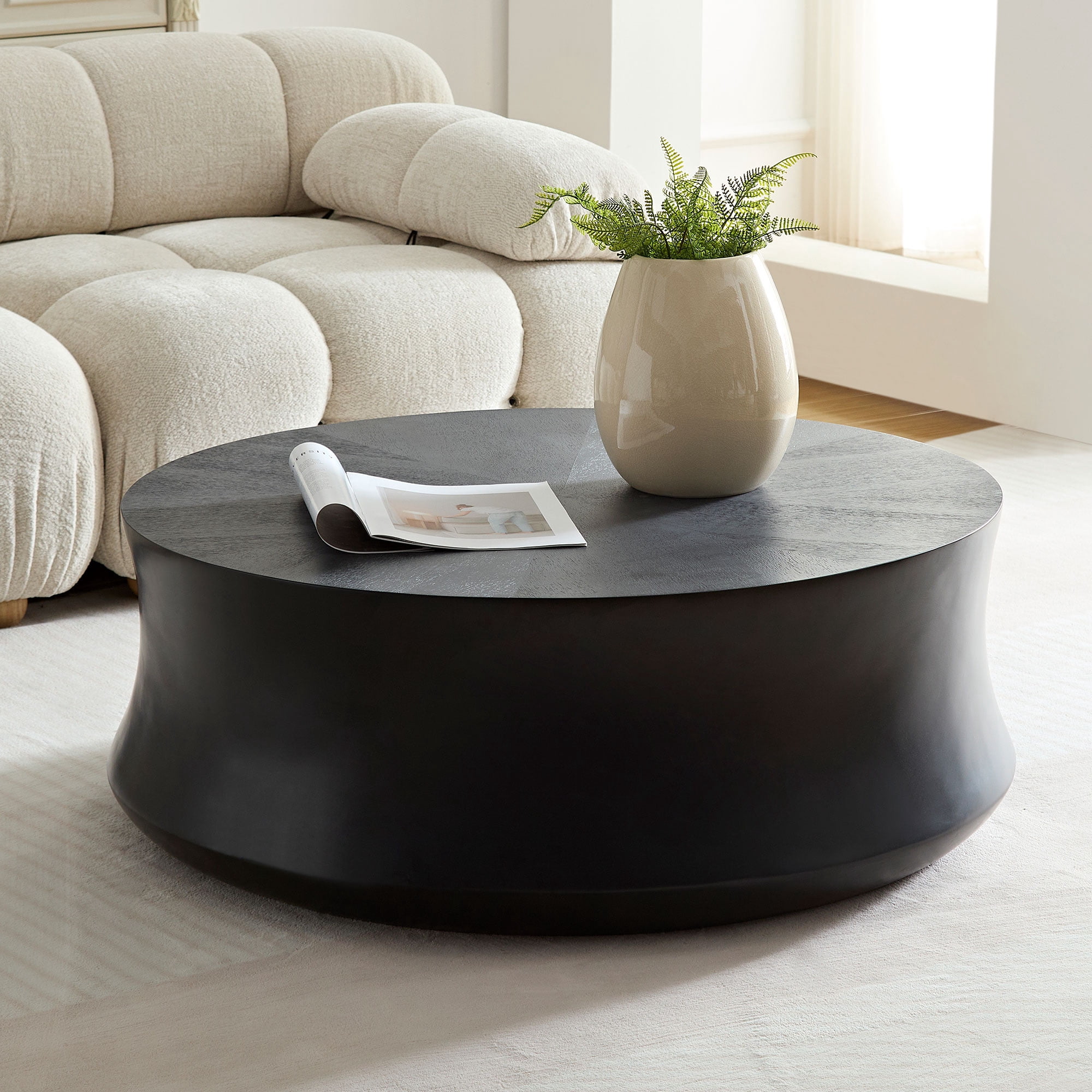 35.43" Round Coffee Table, Fiberglass Coffee Table Handcraft Drum ...