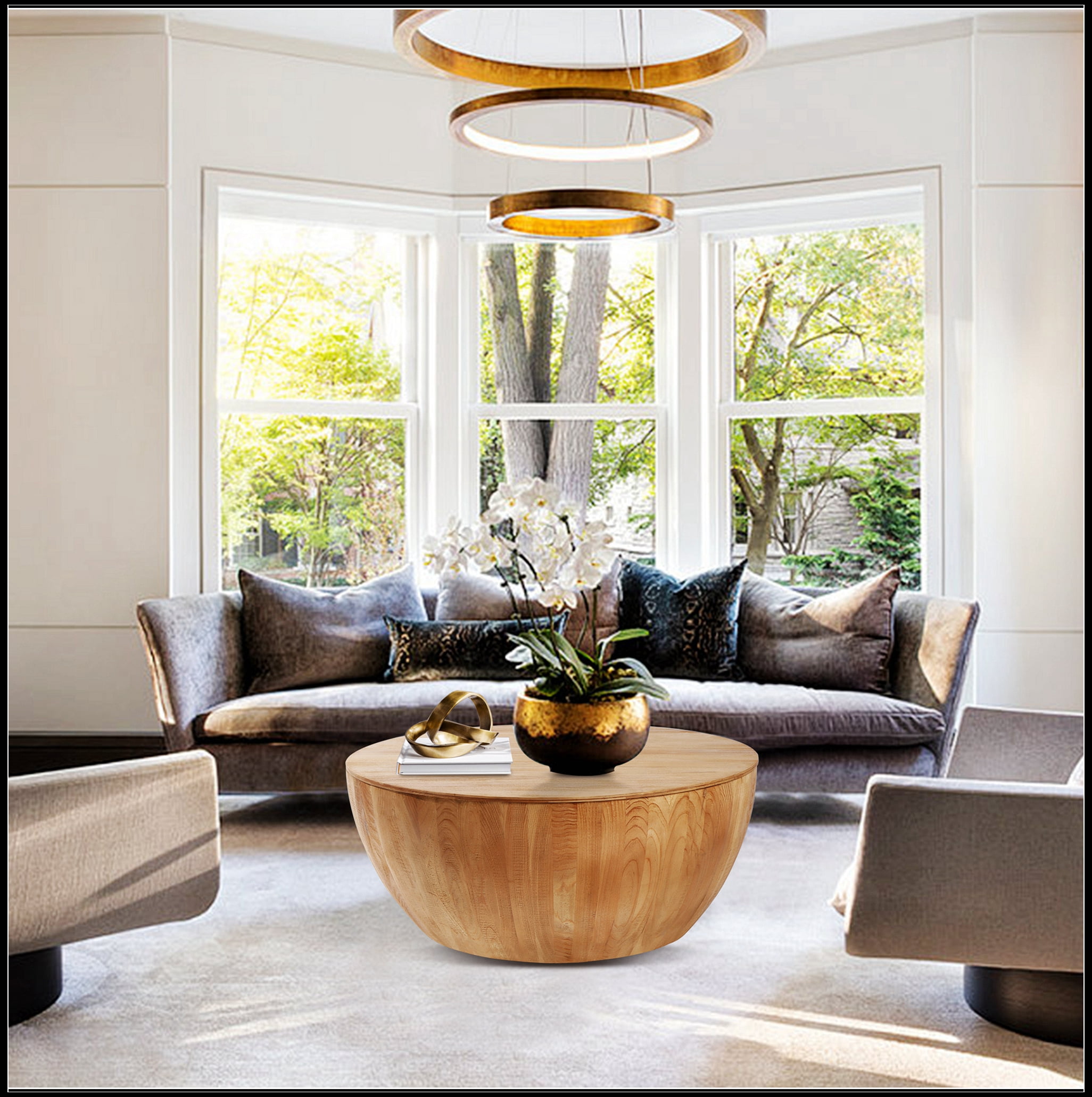 35.43"Vintage Style Bucket Shaped Coffee Table for Office, Dining Room ...