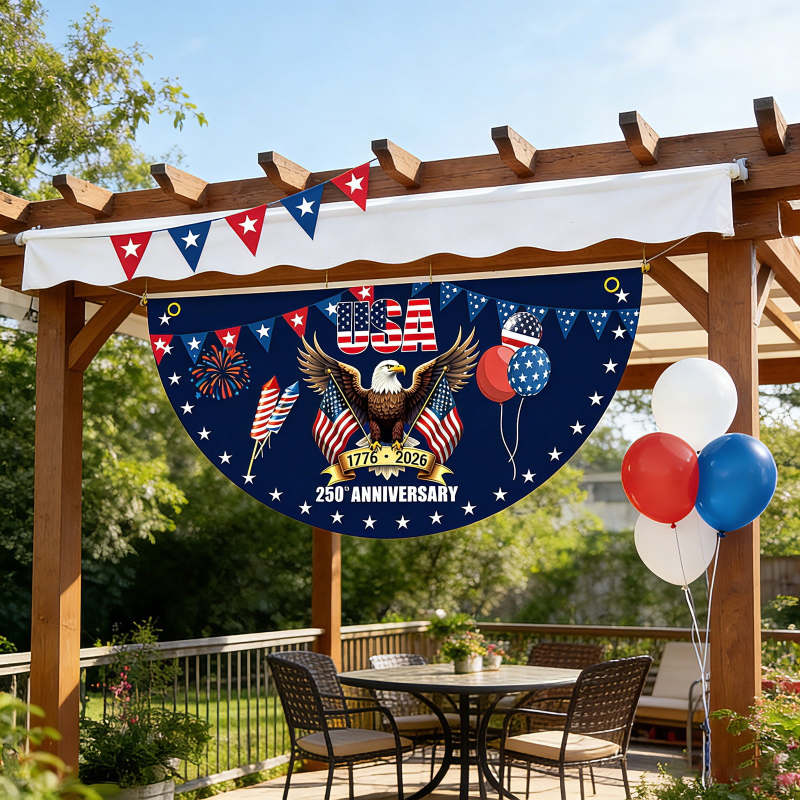 35.43x17.72in USA 250th Anniversary Patriotic Fan Banner Porch Bunting ...