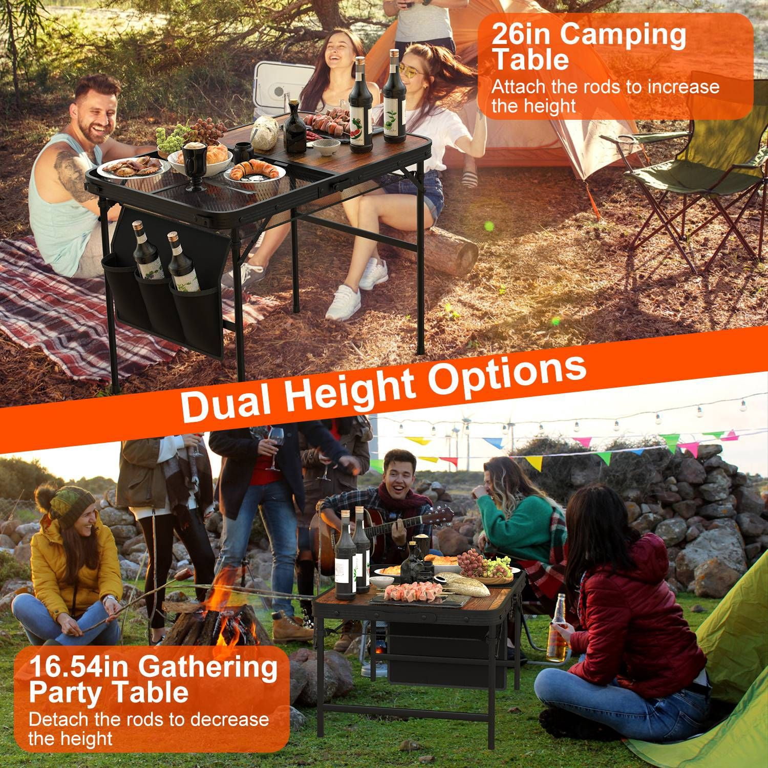 35.43x23.62x26in Foldable Camping Table Collapsible Picnic Aluminum ...